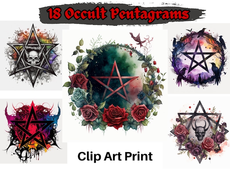 Occult Pentagram Clipart Bundle, Watercolor PNG, Instant Download ...