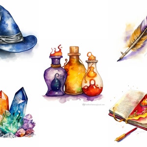 Wizards Items, Watercolor, Clipart Bundle, Witch Clipart, Magic Clip ...