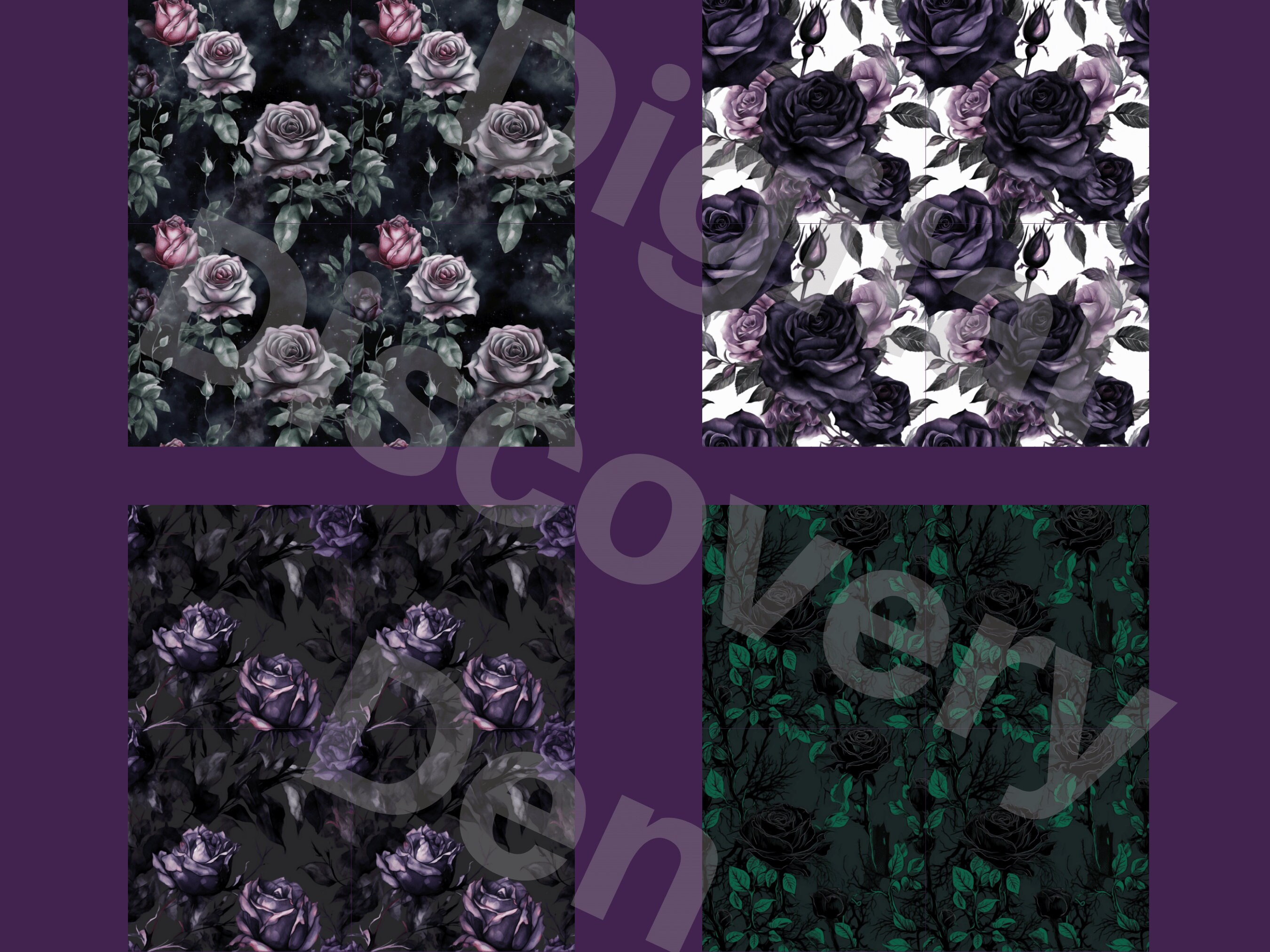 Dark Black Roses Seamless Digital Pattern, Bundle, Floral Depictions ...