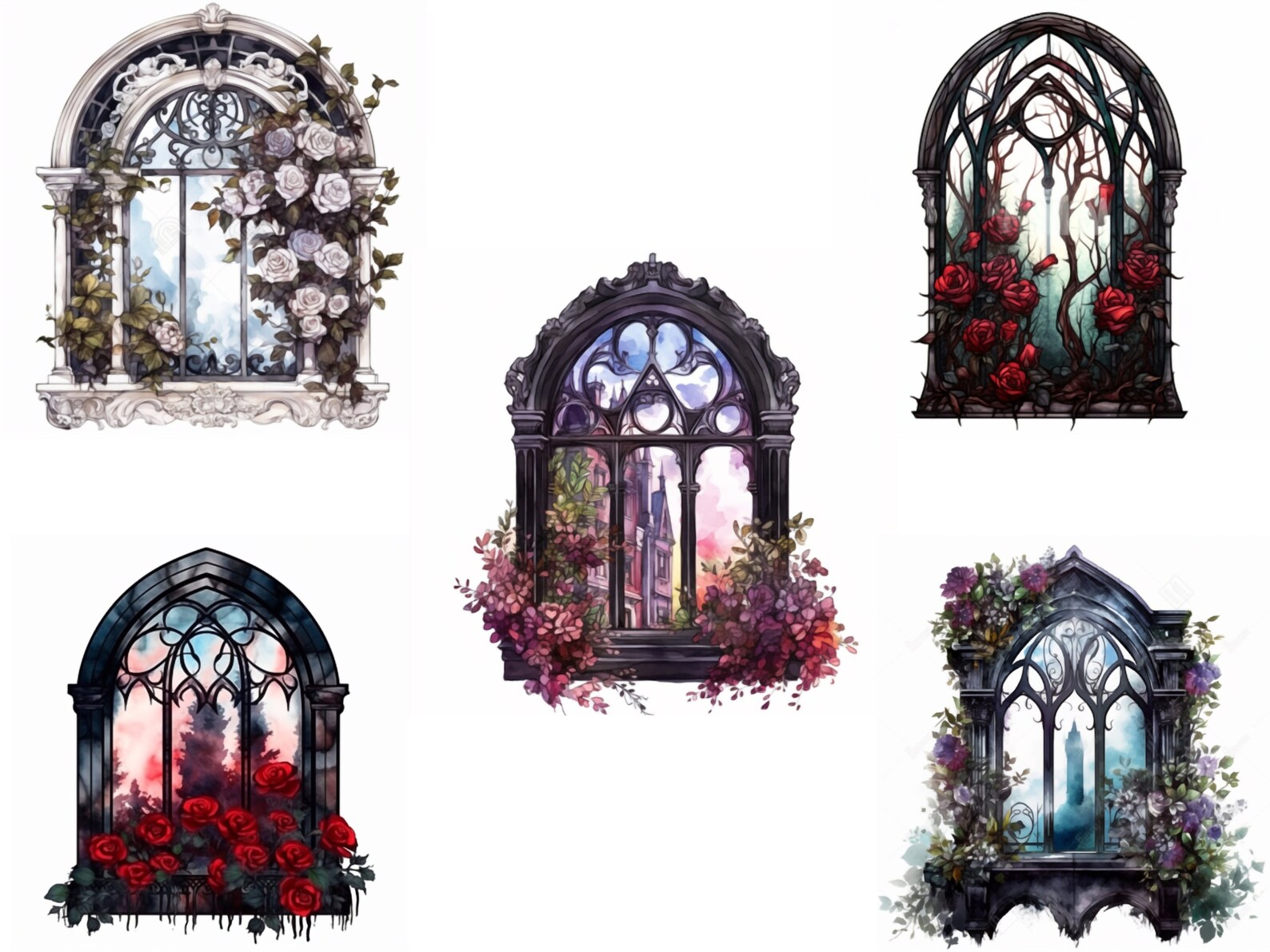 Gothic Window Watercolor Clipart, Window Clipart, Dark Fantasy Clipart ...