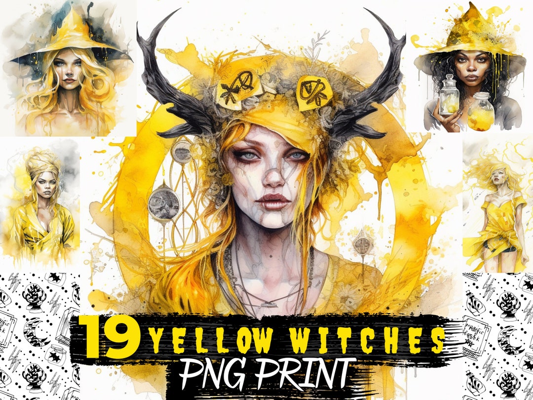 Yellow Witch Watercolor Set, Thunder Witches Occult PNG Bundle ...
