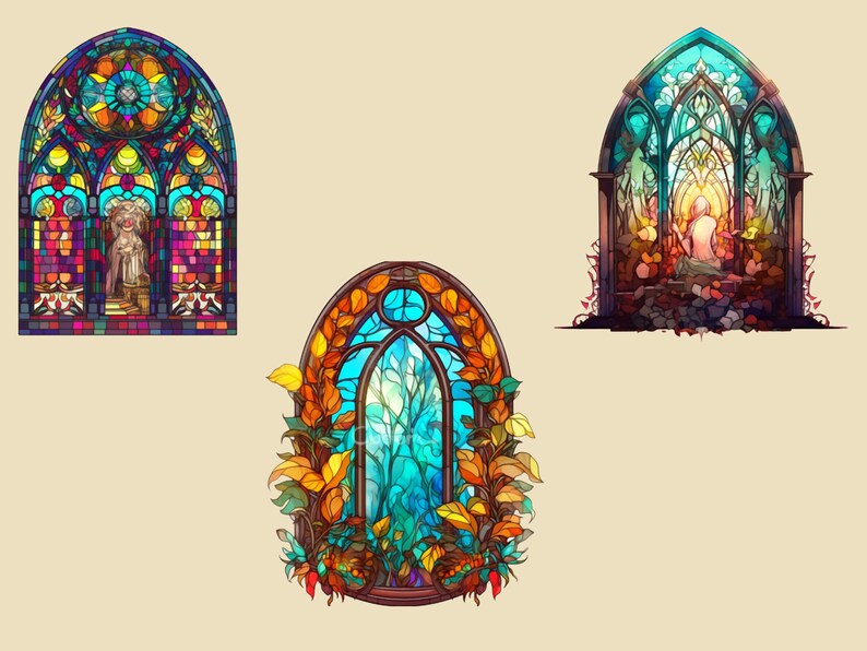 Stained Glass Windows Clipart Bundle Vivid Colors Stained - Etsy