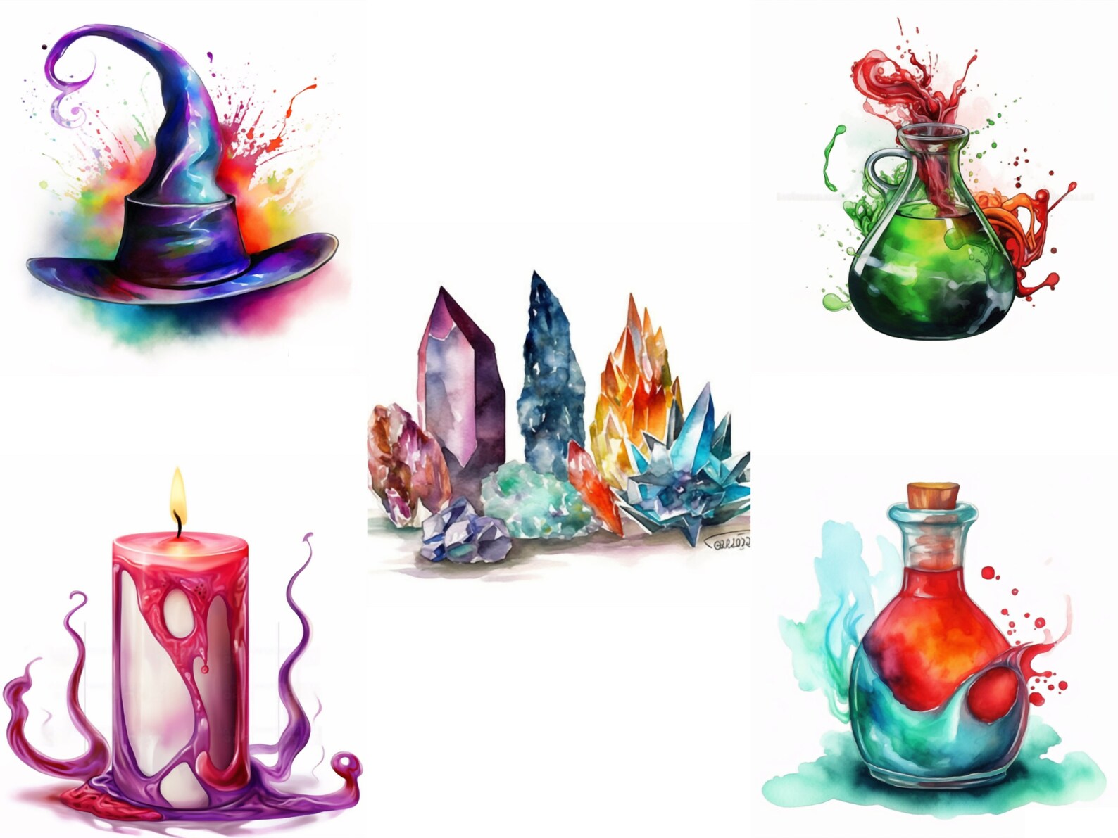 Wizards Items, Watercolor, Clipart Bundle, Witch Clipart, Magic Clip ...