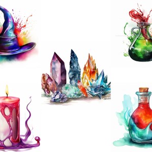 Wizards Items, Watercolor, Clipart Bundle, Witch Clipart, Magic Clip ...