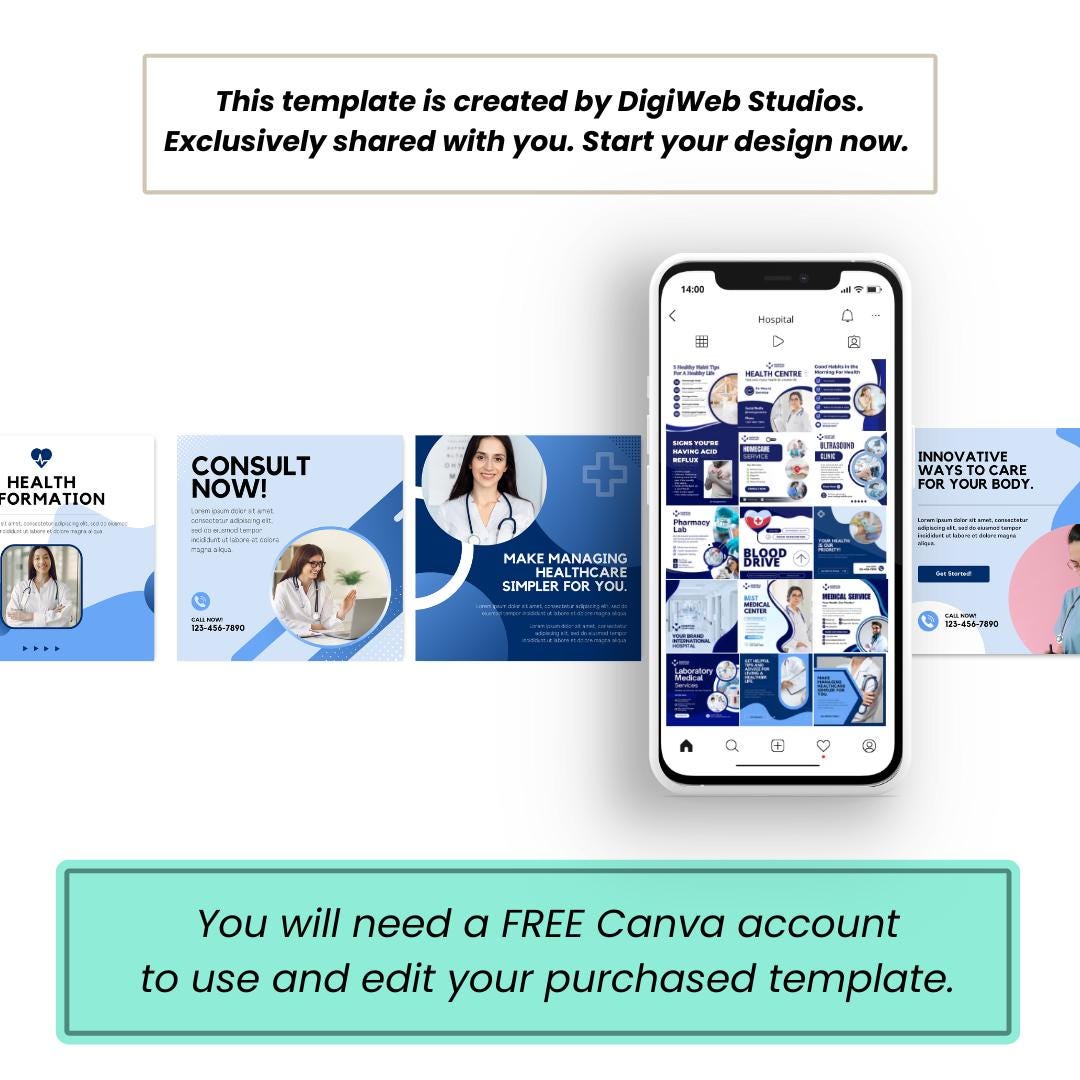 Medical Doctor Instagram Pack, Hospital Social Media Posts, Instant ...