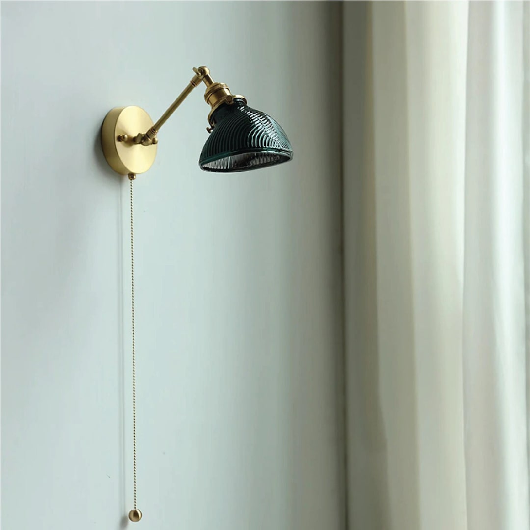 Green Glass Wall Light Lamp Plug in Wall Sconce Light Fixture Vintage ...