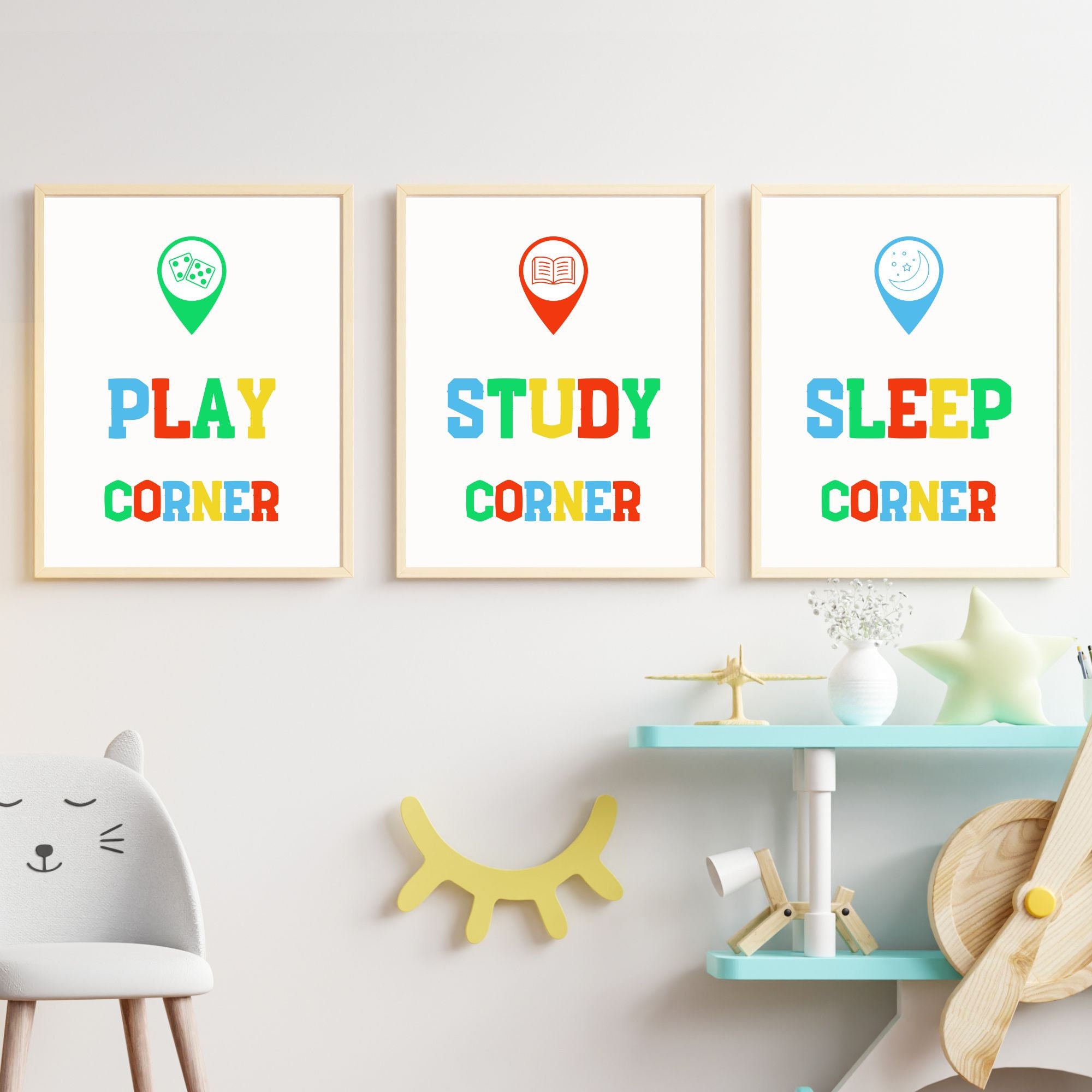 Play Corner Sign, Study Corner Sign, Sleep Corner Sign, Colorful ...