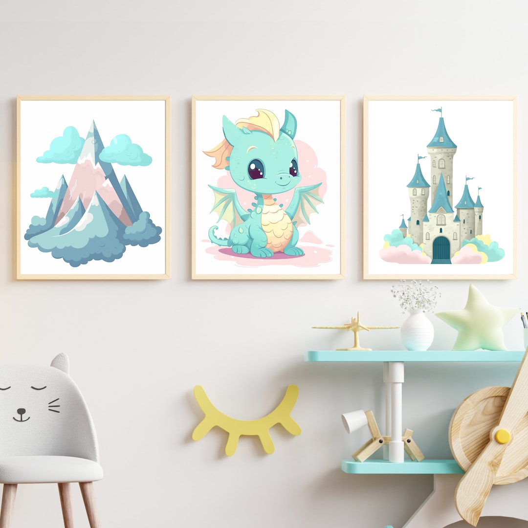 Baby Dragon Poster Set of Three, 3-piece Printable Kids Room Wall Art ...