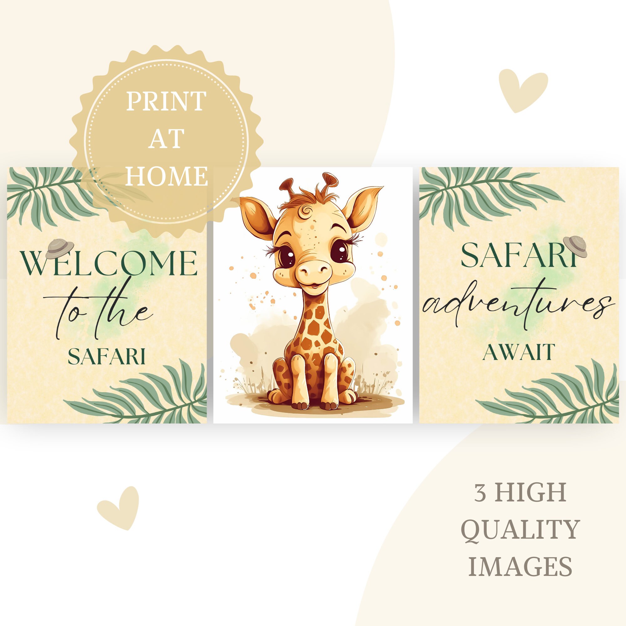 Set of 3 Safari Printables, Cute Baby Giraffe Print, Baby Giraffe Wall ...