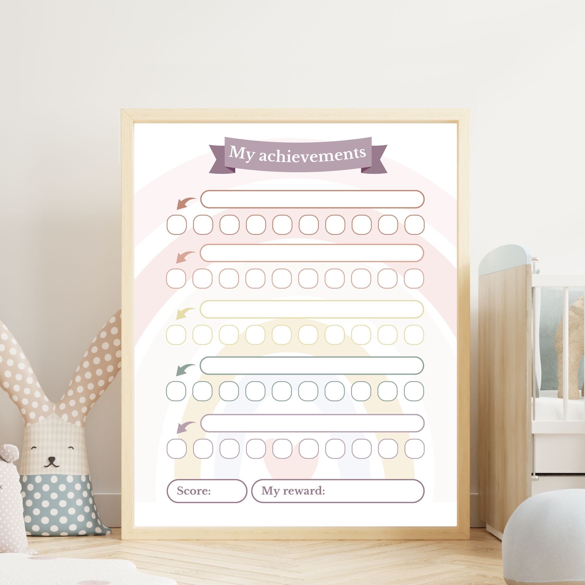 EDITABLE Achievement Chart for Kids, Customizable Chart, Rainbow Chore ...
