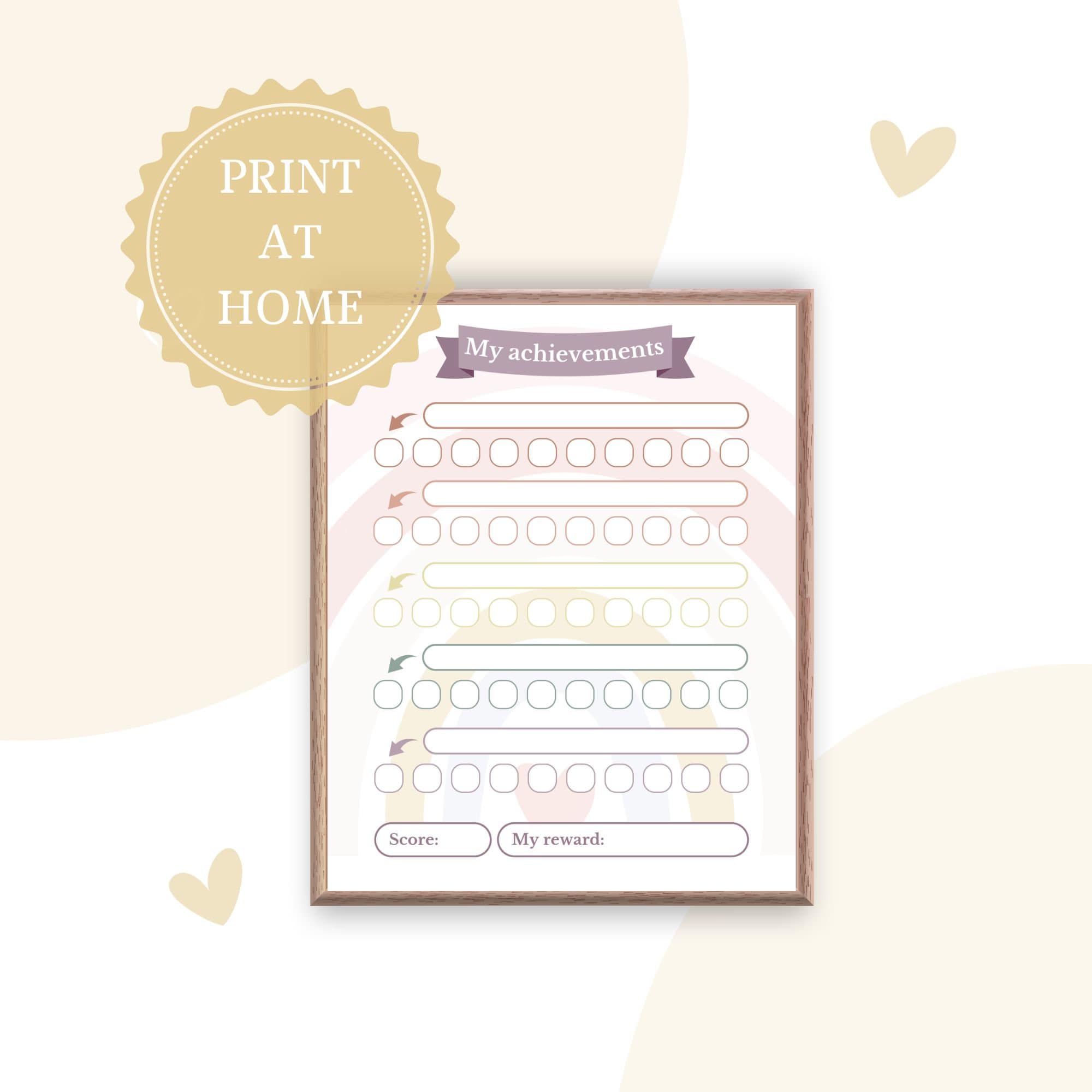EDITABLE Achievement Chart for Kids, Customizable Chart, Rainbow Chore ...