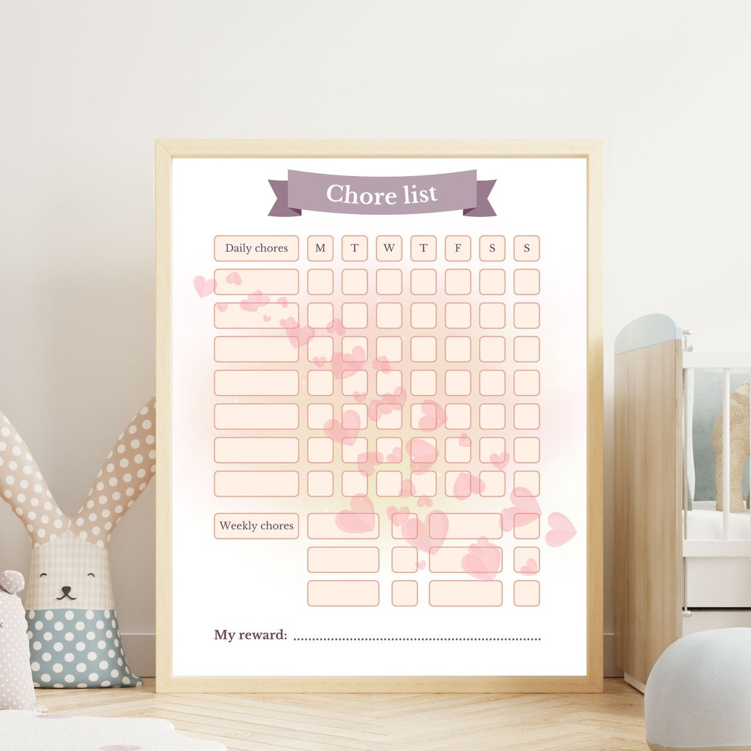 Daily and Weekly Chore Chart for Girls,chore Chart Print, Kids Chores ...
