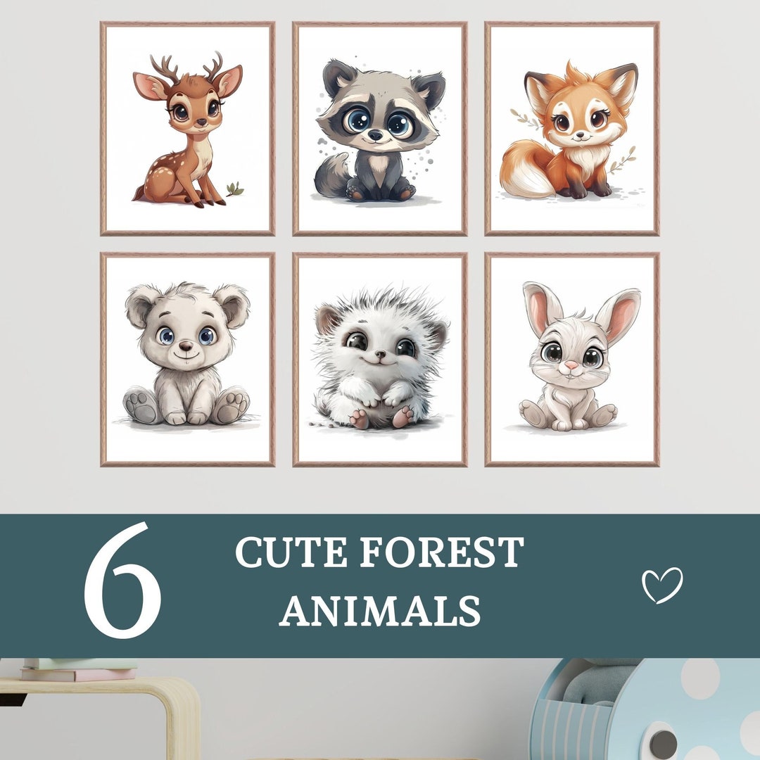 Woodland Animals Nursery Prints – Cute Forest Animal Set (digital ...