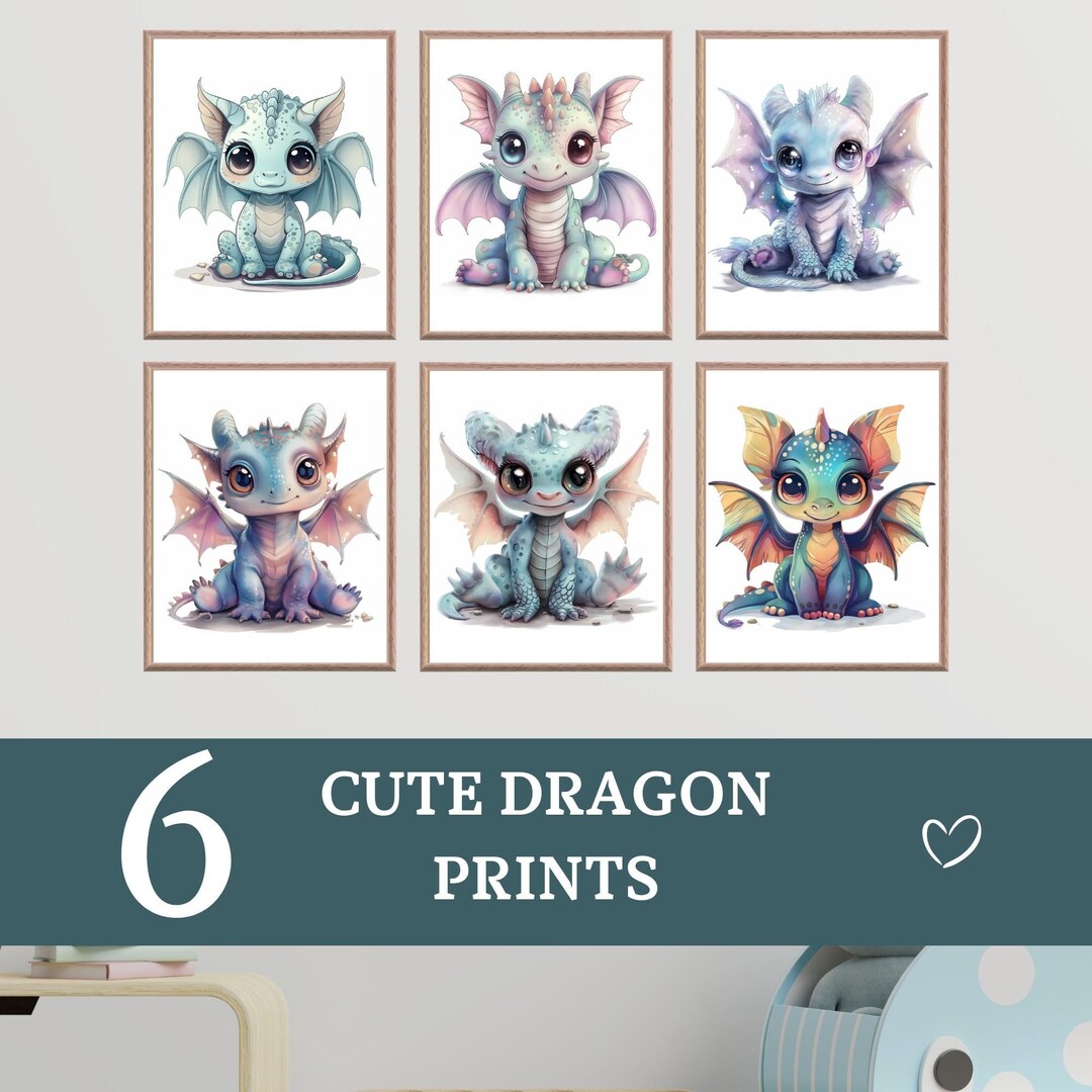 Set of 6 Dragon Nursery Decor - Fairytale Kids Room - Baby Dragon Kids ...