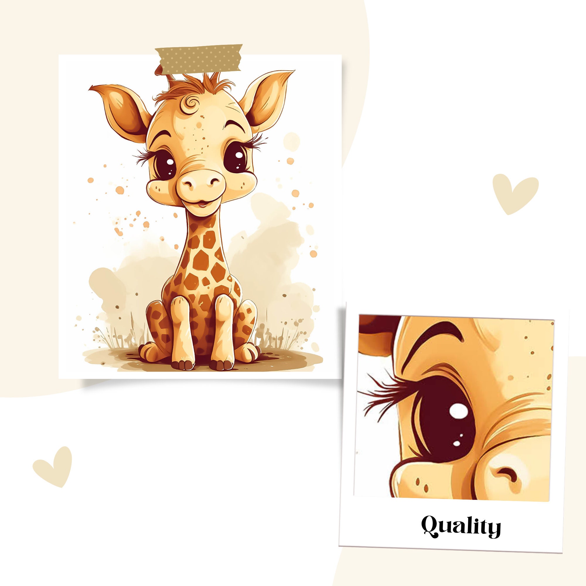 Set of 3 Safari Printables, Cute Baby Giraffe Print, Baby Giraffe Wall ...