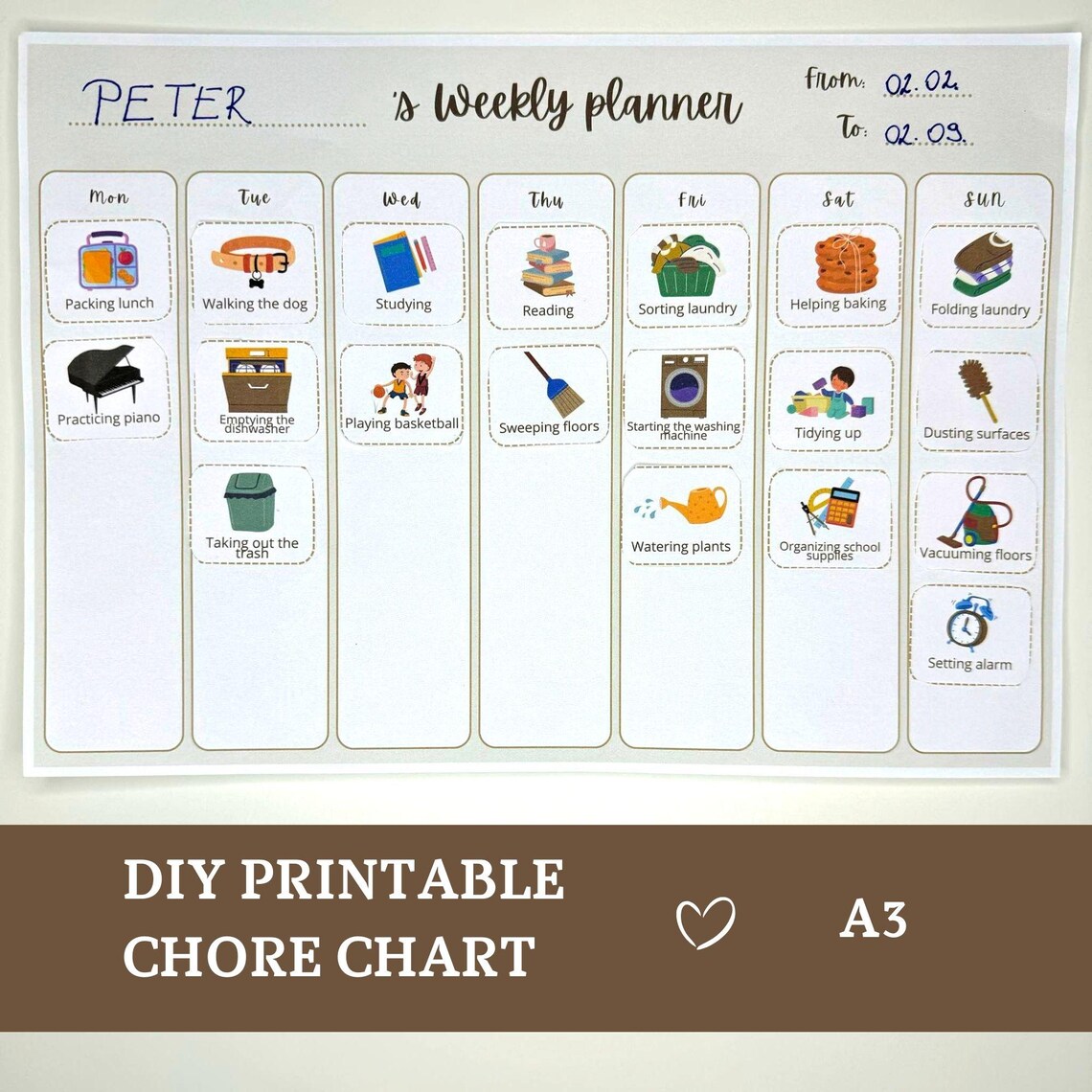 Children's Weekly Chore Chart Printable – 48 Customizable Task Cards ...