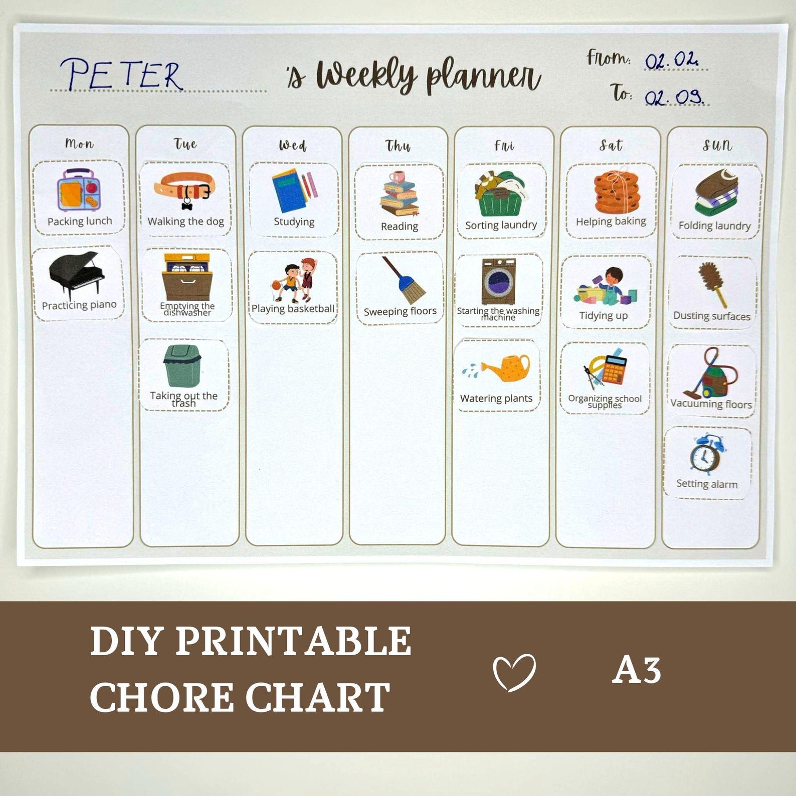 Children's Weekly Chore Chart Printable – 48 Customizable Task Cards ...