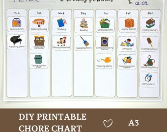 Children's Weekly Chore Chart Printable – 48 Customizable Task Cards ...