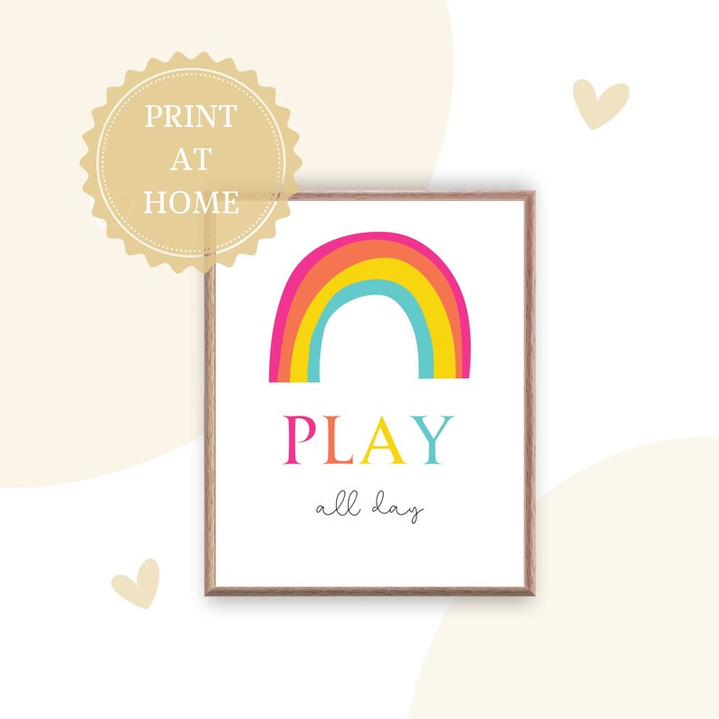 Play All Day Sign - Nursery Wall Art - Rainbow Room Decor - Kids ...