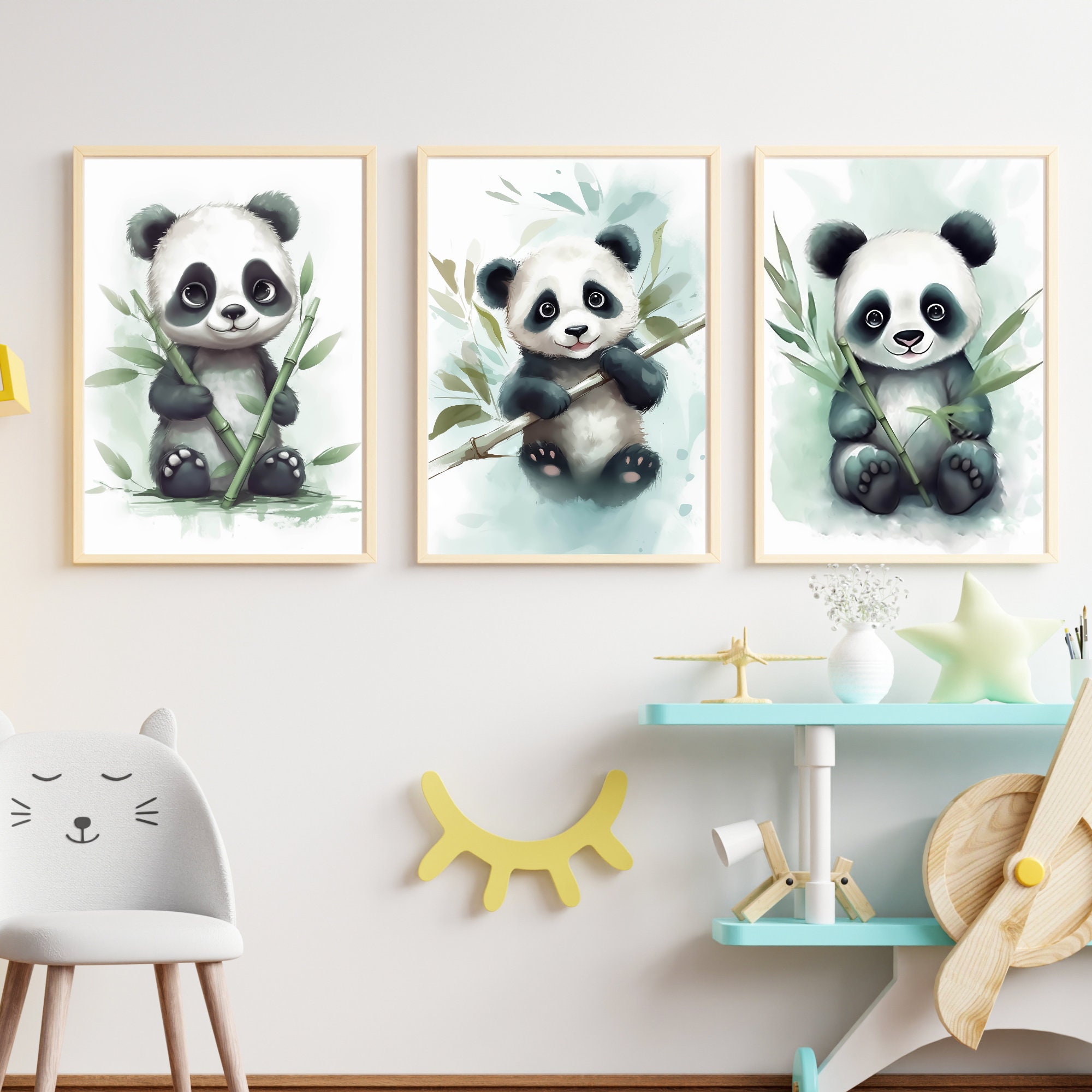 Panda Nursery Decor, Panda Prints, Panda With Bamboo, Gender Neutral ...