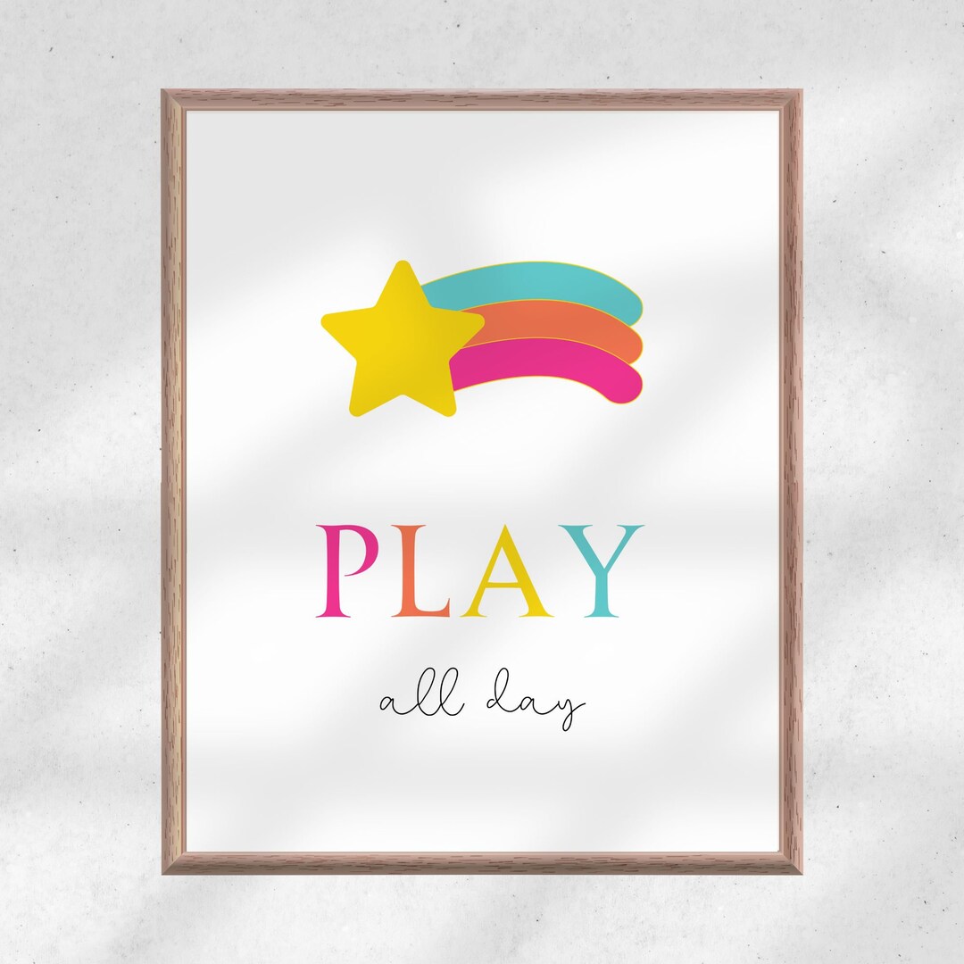 Colorful Play Corner Sign, Play All Day Rainbow Colors, Let's Play Sign ...