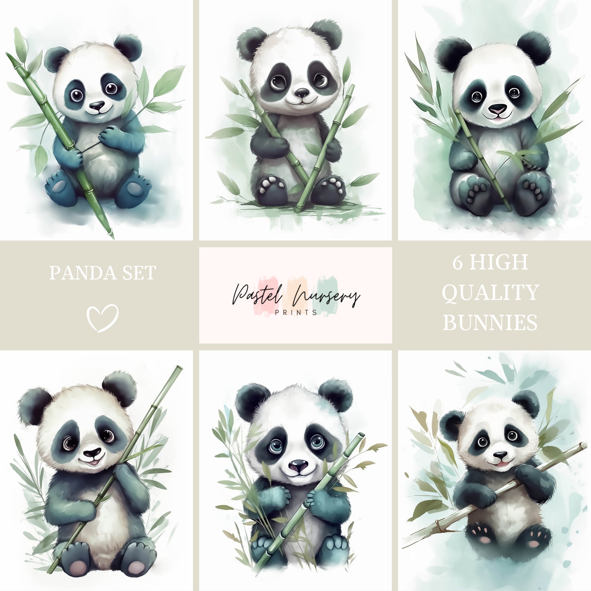 Panda Nursery Decor, Panda Prints, Panda With Bamboo, Gender Neutral ...
