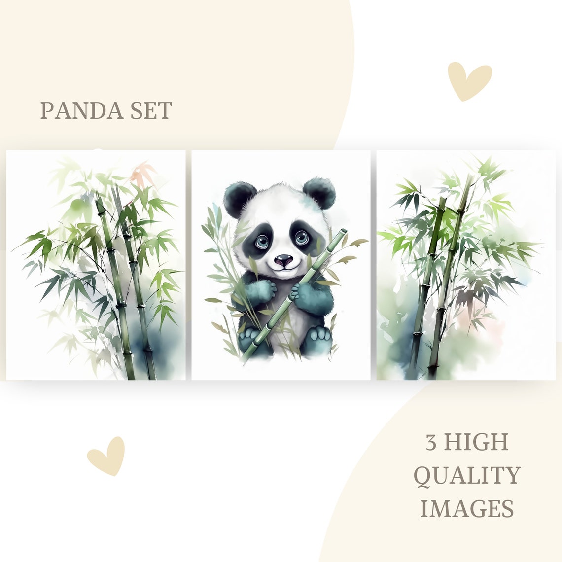 Set of 3 Panda Printables, Baby Panda Nursery, Cute Panda Nursery ...