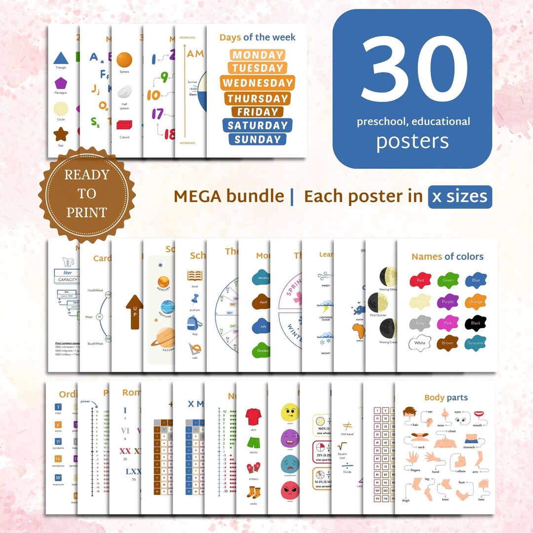 Homeschool Printables Set 30 Educational Posters for Preschool ...