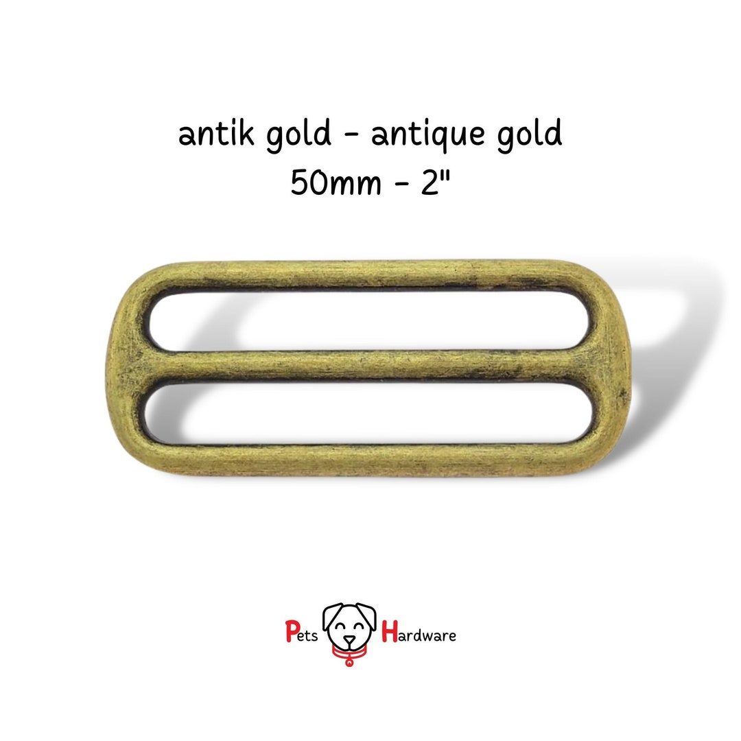 Metal Slider 2" Antique Gold Adjuster, Dog Collar Hardware, Triglide ...