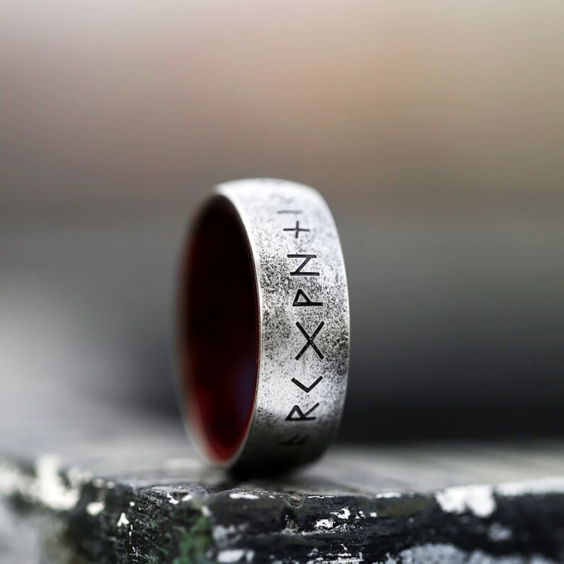 Rustic Viking Runes Rings With Solid Rosewood Inlay Viking Jewellery ...