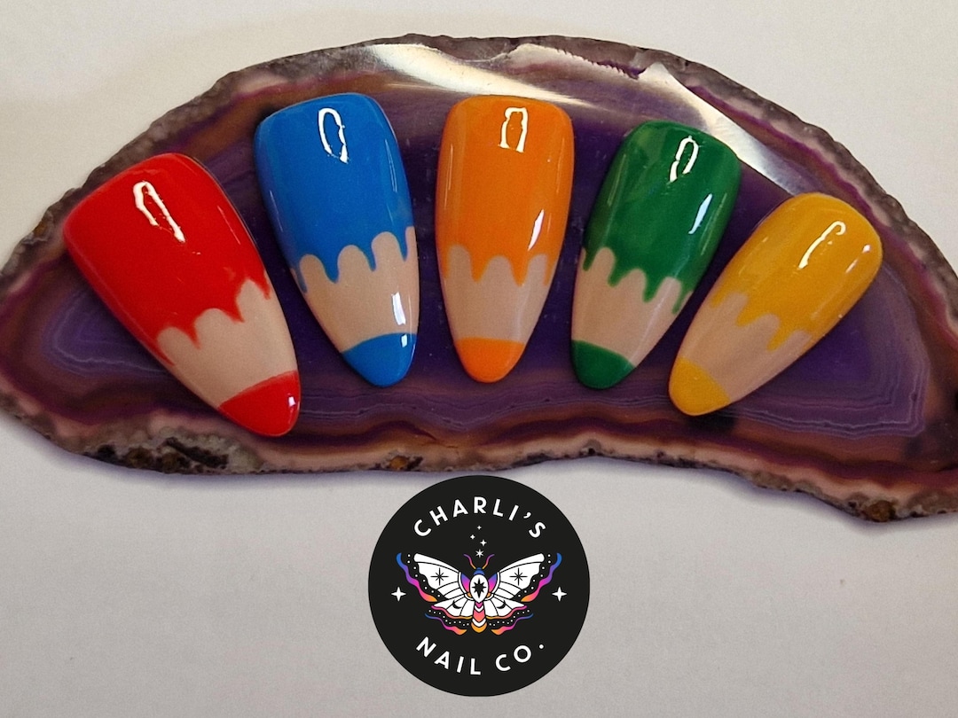 Back to School Pencil Crayon Set of 20 Press-on Nails (in 10 Sizes) - Etsy