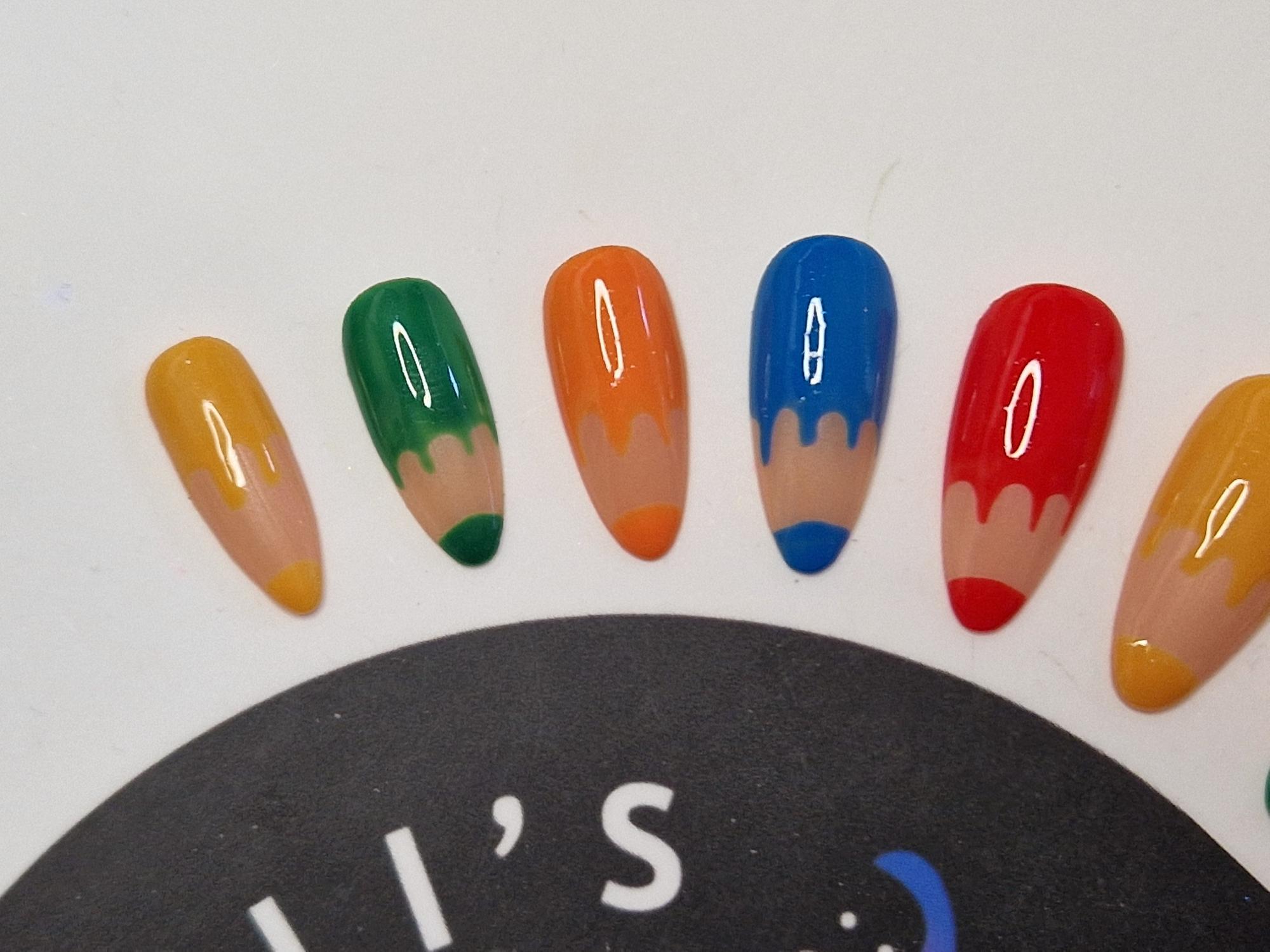 Back to School Pencil Crayon Set of 20 Press-on Nails (in 10 Sizes) - Etsy