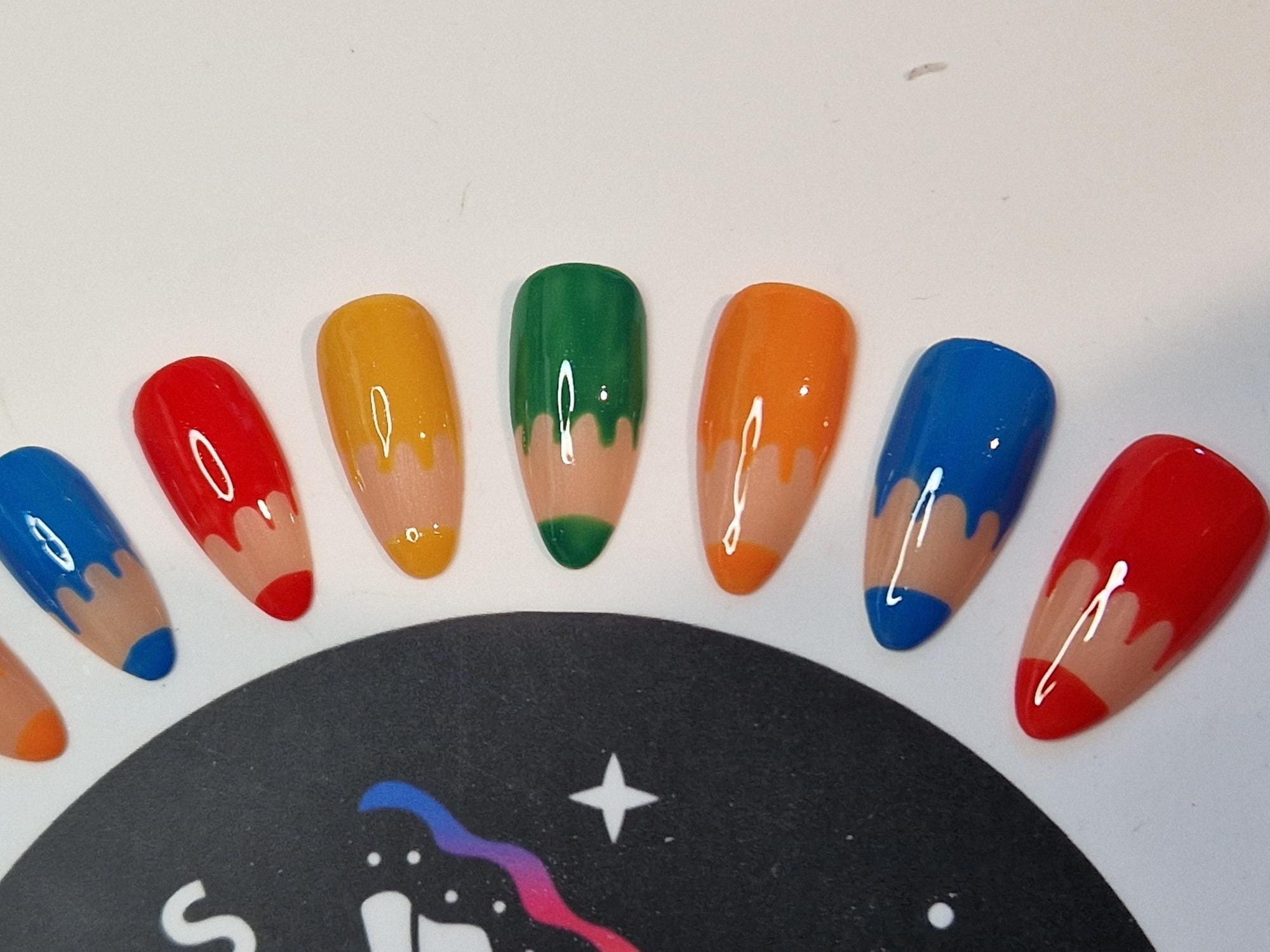 Back to School Pencil Crayon Set of 20 Press-on Nails (in 10 Sizes) - Etsy