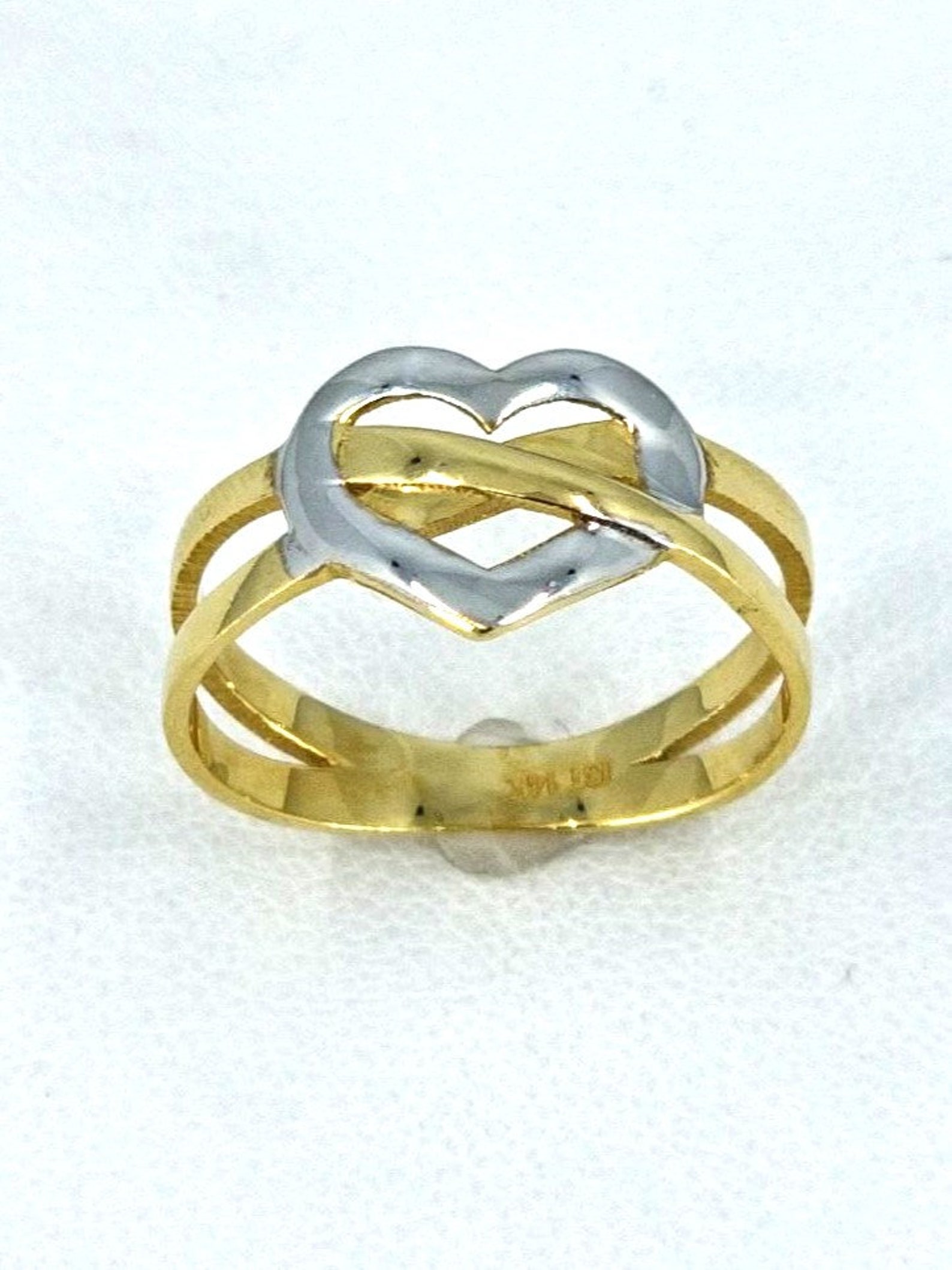 14k Solid Gold Two Tone Heart Ring Size 7 - Etsy
