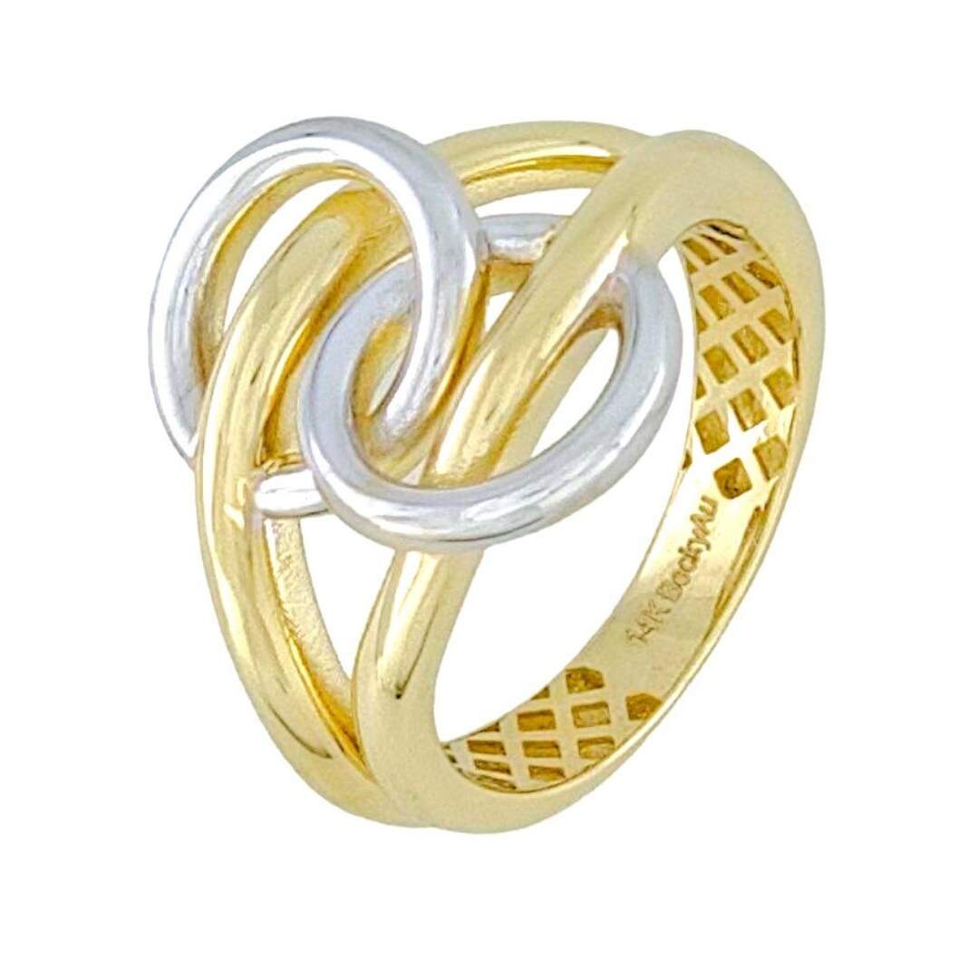 14k Solid Gold Ring With White Gold Rounds, 14k Gold Jewelry - Etsy