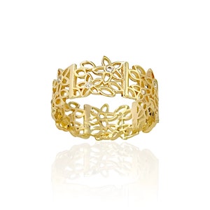 14K Gold Five Leaf Flower Ring, 14k Gold Jewelry - Etsy