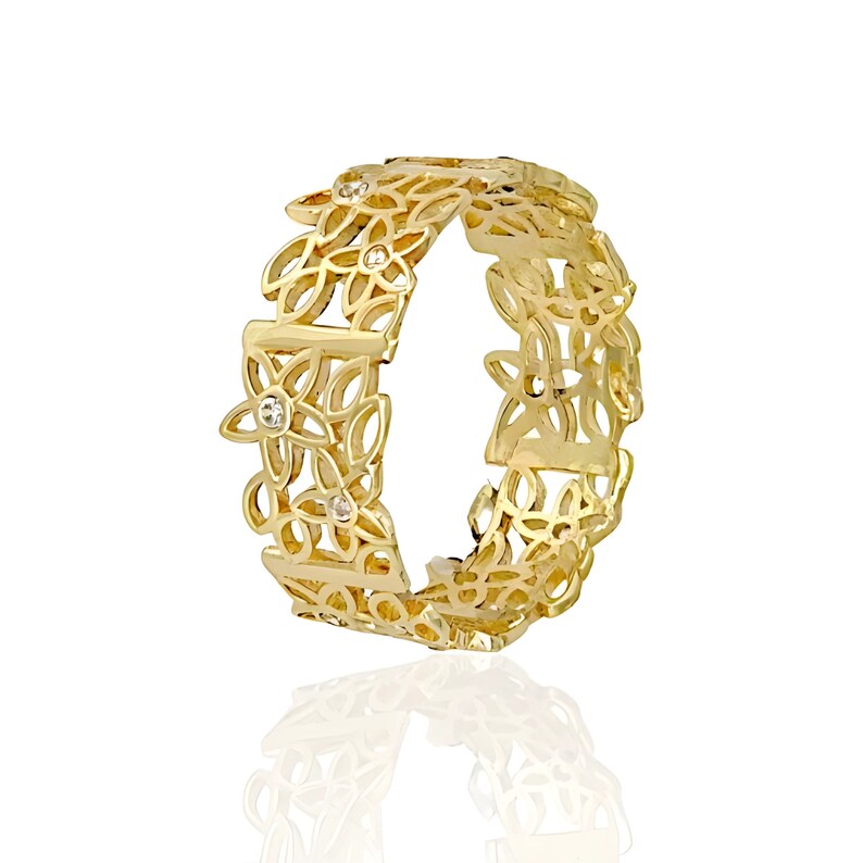 14K Gold Five Leaf Flower Ring, 14k Gold Jewelry - Etsy