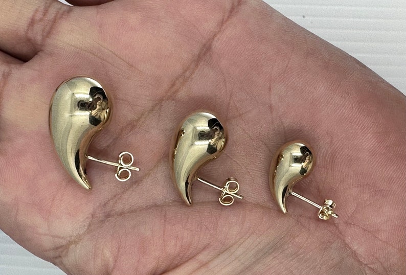 Teardrop Earrings, 14K Gold Solid Jewelry, Raindrop Earring, Drop ...
