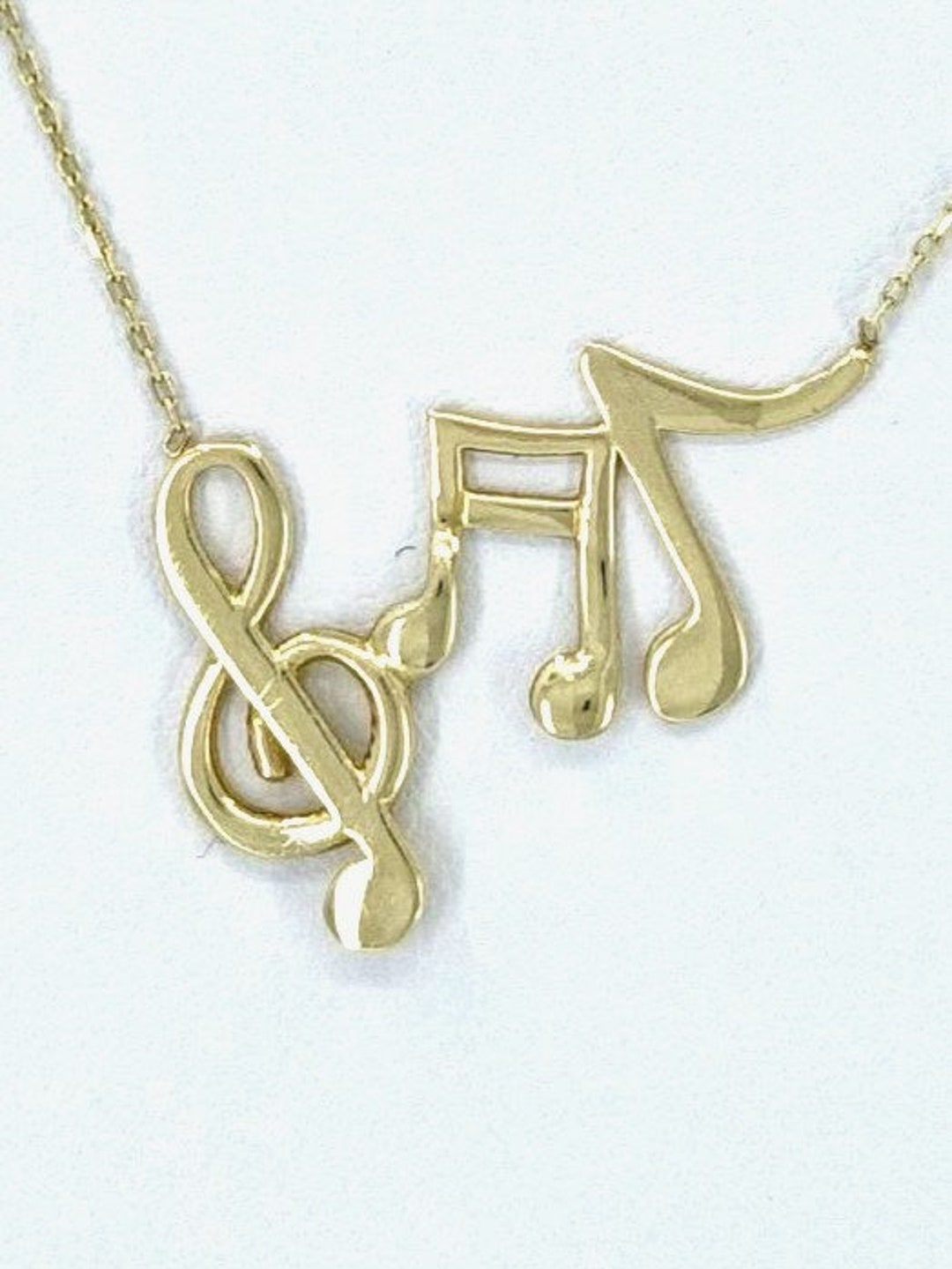 14k Yellow an White Solid Gold Key Note and Music Note , Cable Chain ...