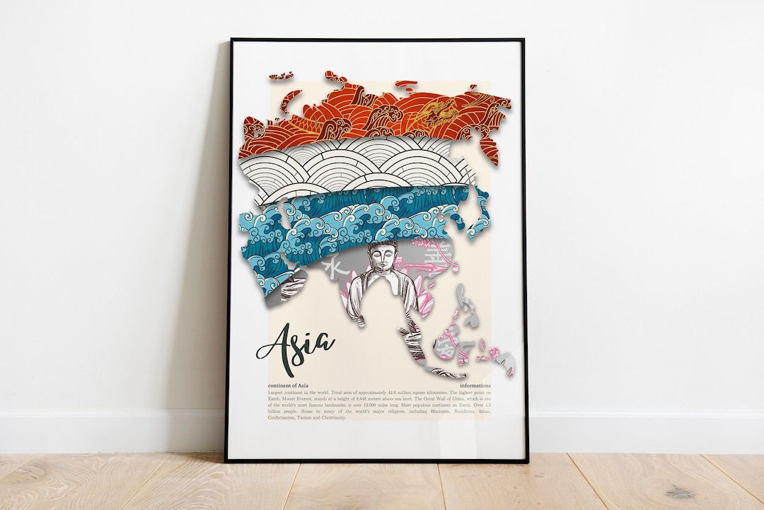 Buddha Wall Art, Asia Map Wall Art, World Map Wall Art, Living Room ...