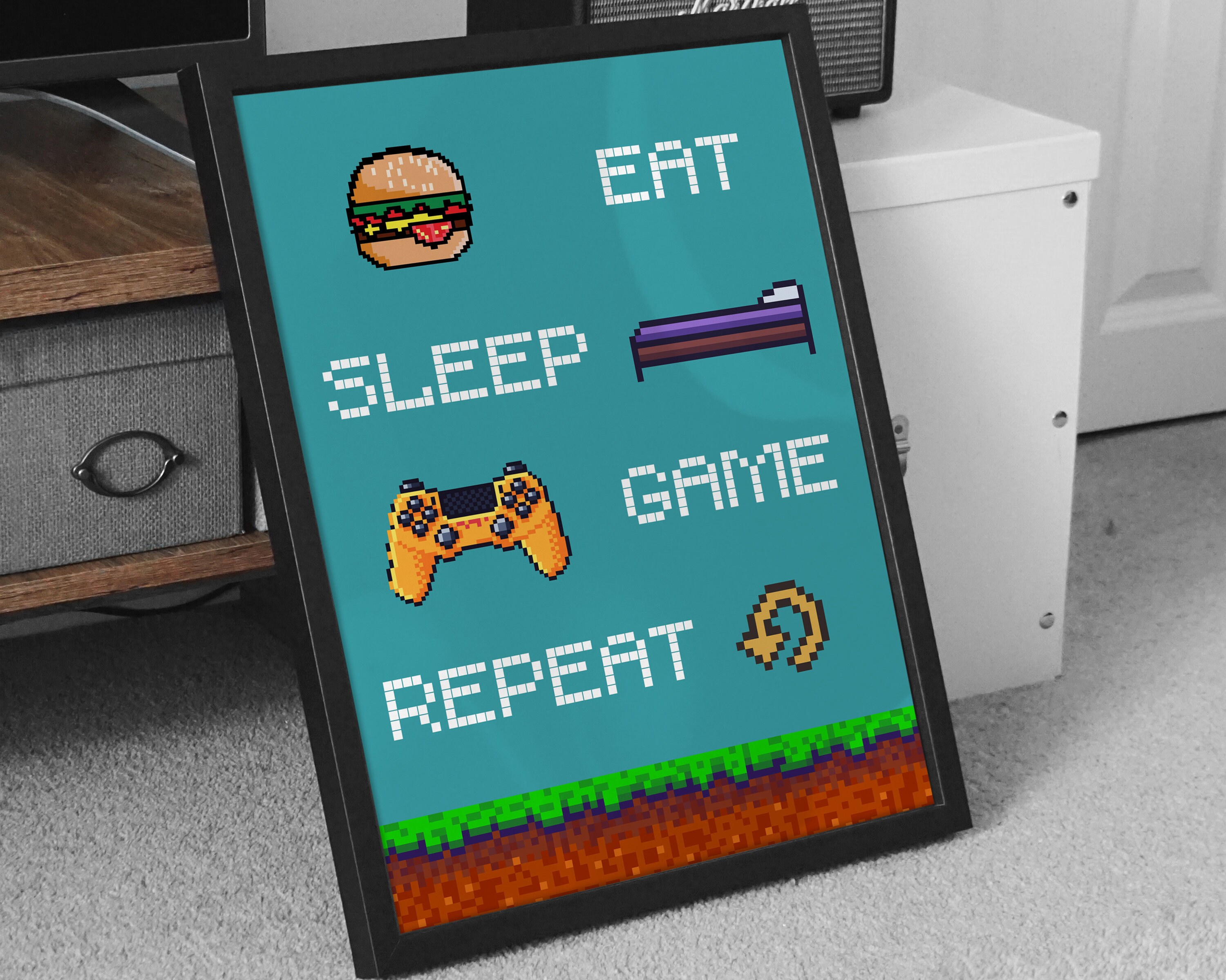 Pixel Art Gaming Poster, Eat Sleep Game Repeat (digital Download) - Etsy