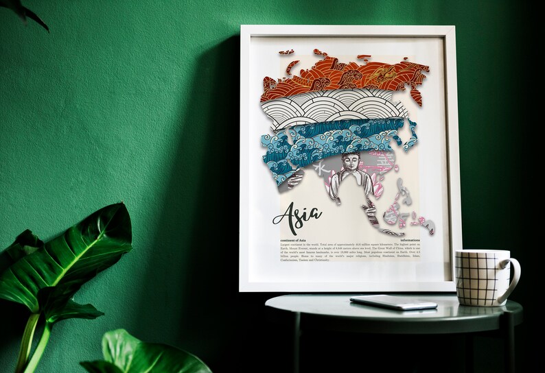 Buddha Wall Art, Asia Map Wall Art, World Map Wall Art, Living Room ...