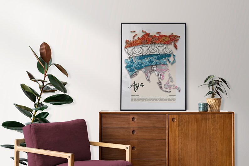 Buddha Wall Art, Asia Map Wall Art, World Map Wall Art, Living Room ...