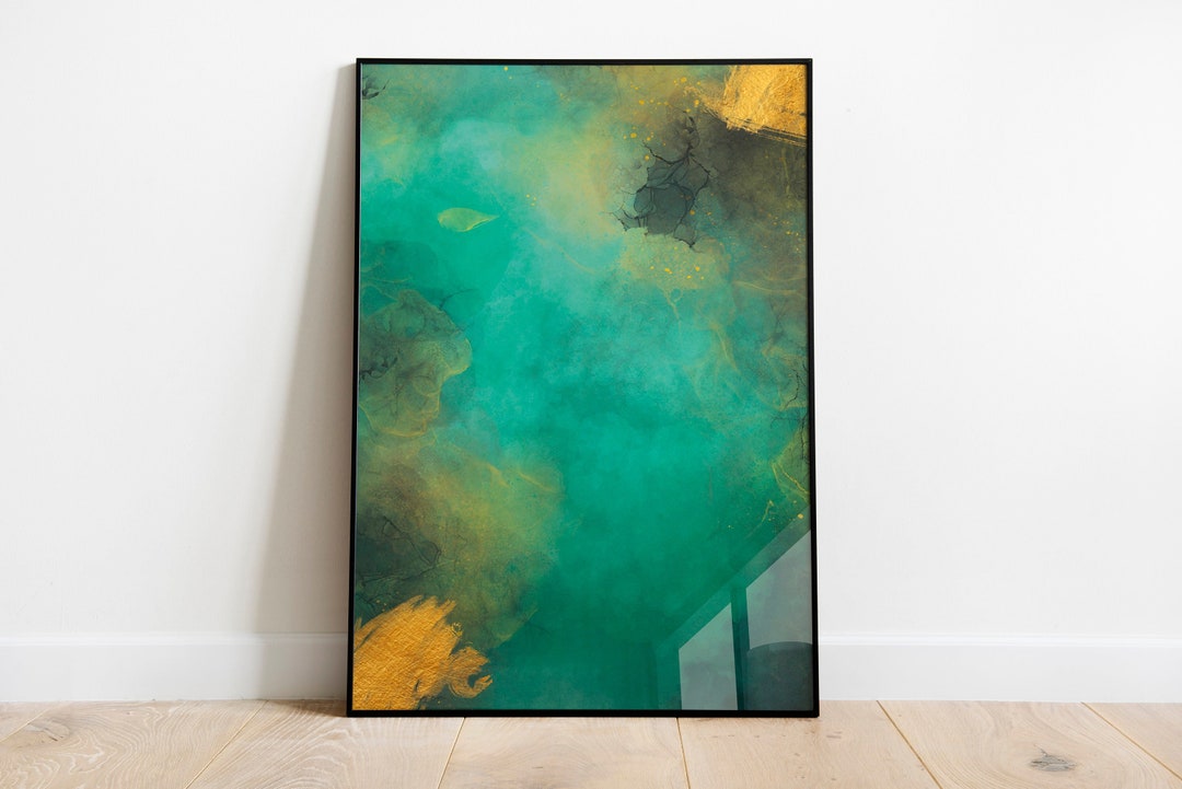 Teal Wall Art, Teal and Gold Canvas Art, Dark Teal Color Printable Art ...