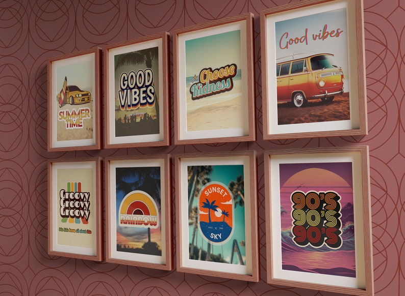 Retro Wall Collage Kit, 90s Set Wall Art, Retro Posters, Good Vibes ...
