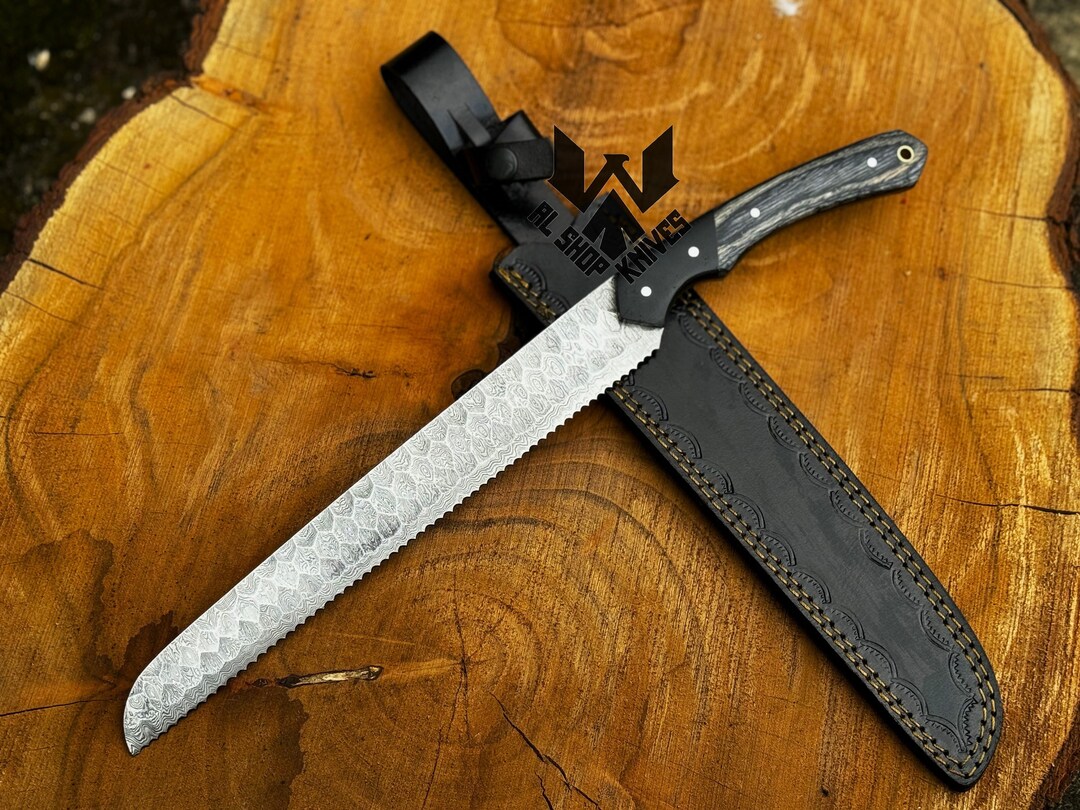 15" Handmade Damascus Steel Bread Knife, Serrated Edge Bread Knives ...