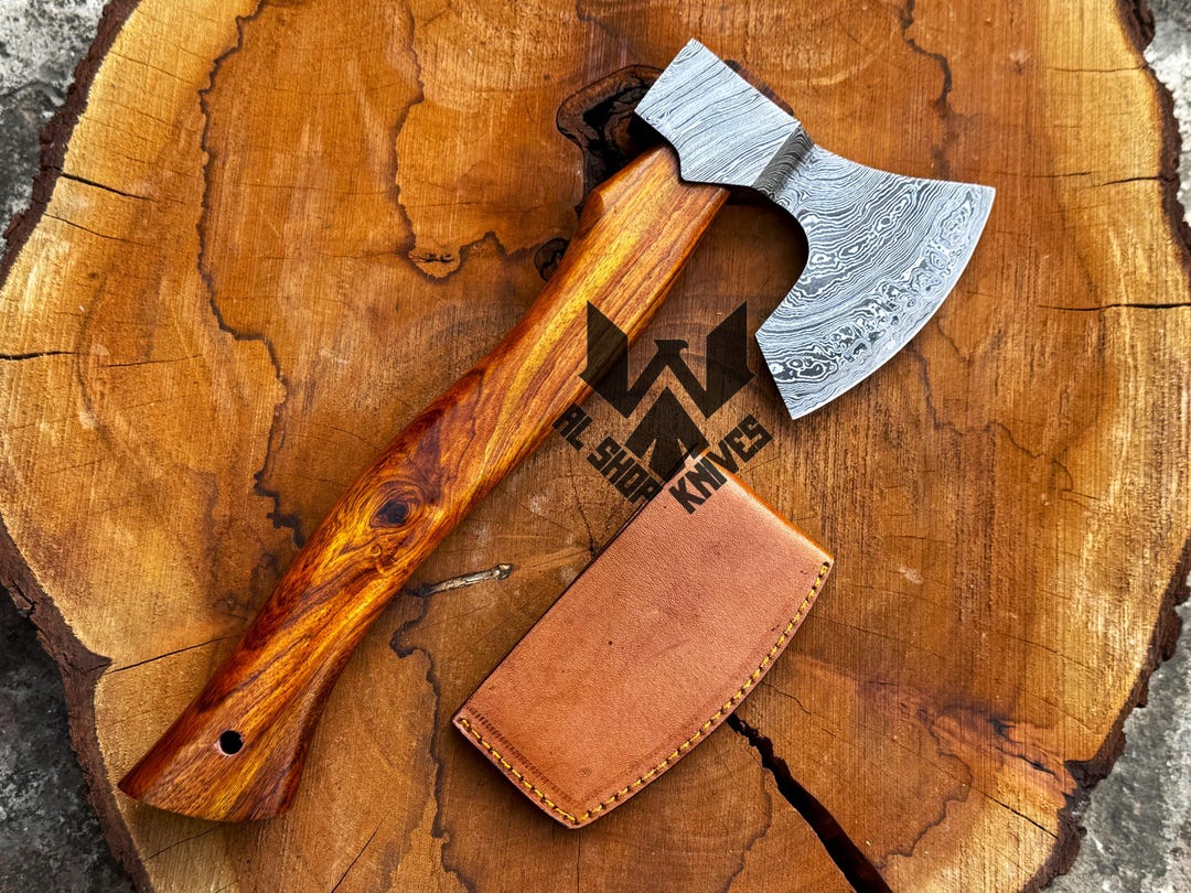 Handmade Damascus Steel VIKING AXE, Hand Forged Battle Axe, Hunting & CAMPING Axe, Viking ...