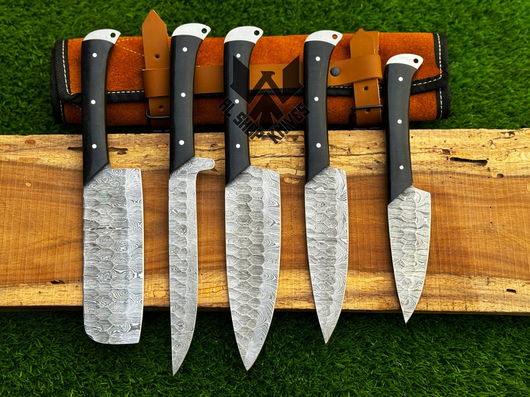 5 Pcs Hand Forged Damascus Steel BBQ Chef Set, Kitchen Knives, Damascus ...