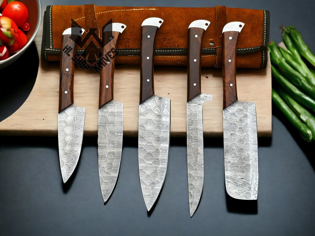 5 Pcs Damascus Steel Chef Set, Handmade Chef Set, Damascus Chef Knives ...