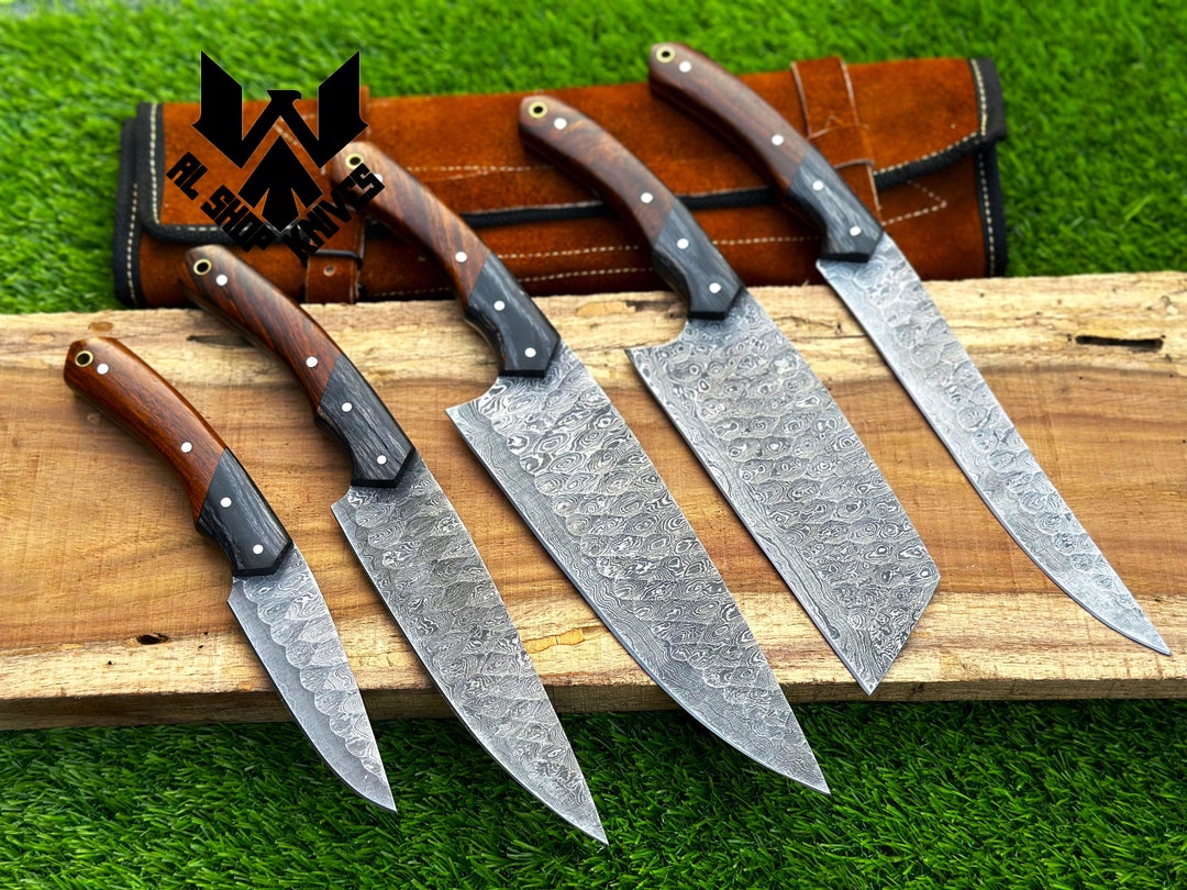 Handmade Damascus Steel Chef Set, Hand Forged Damascus Chef Knife ...